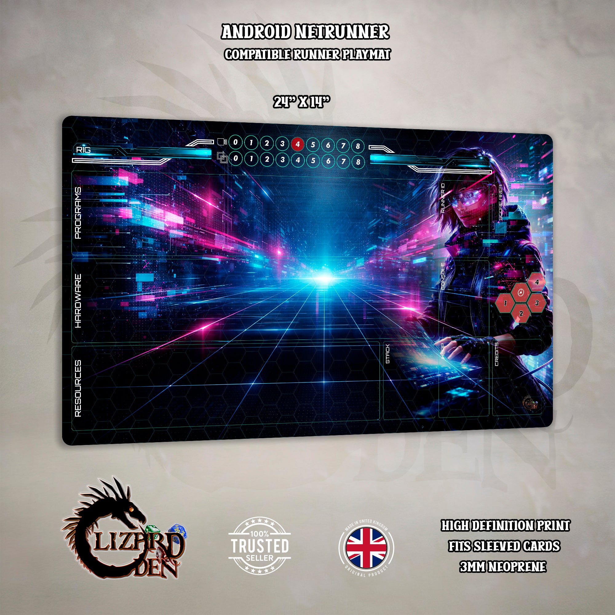 Android Netrunner Compatible Runner Playmat - Lizard Den